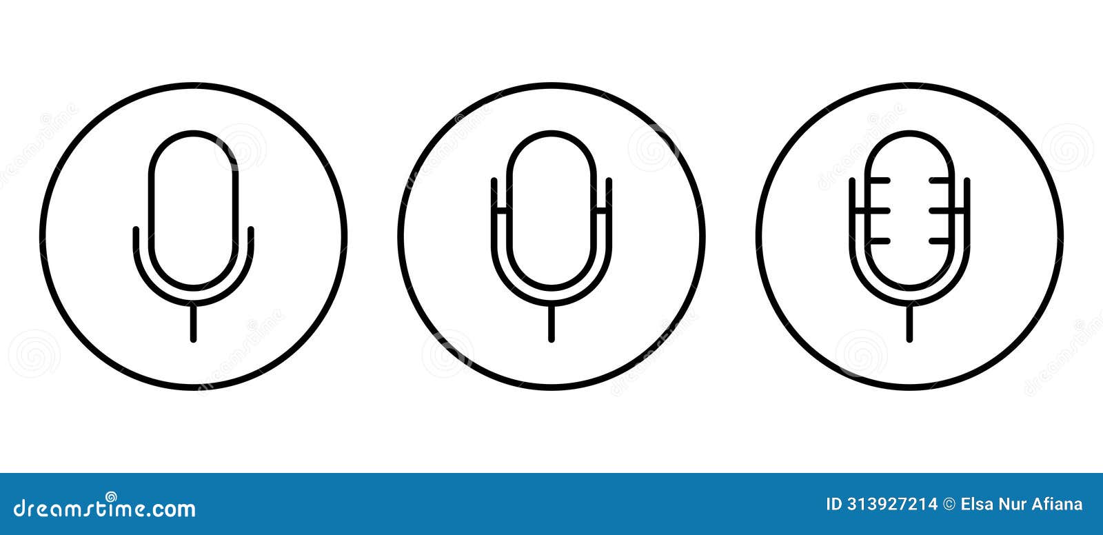 Set of Microphone Icon Vector on Circle Line. Mic Sign Symbol Stock ...