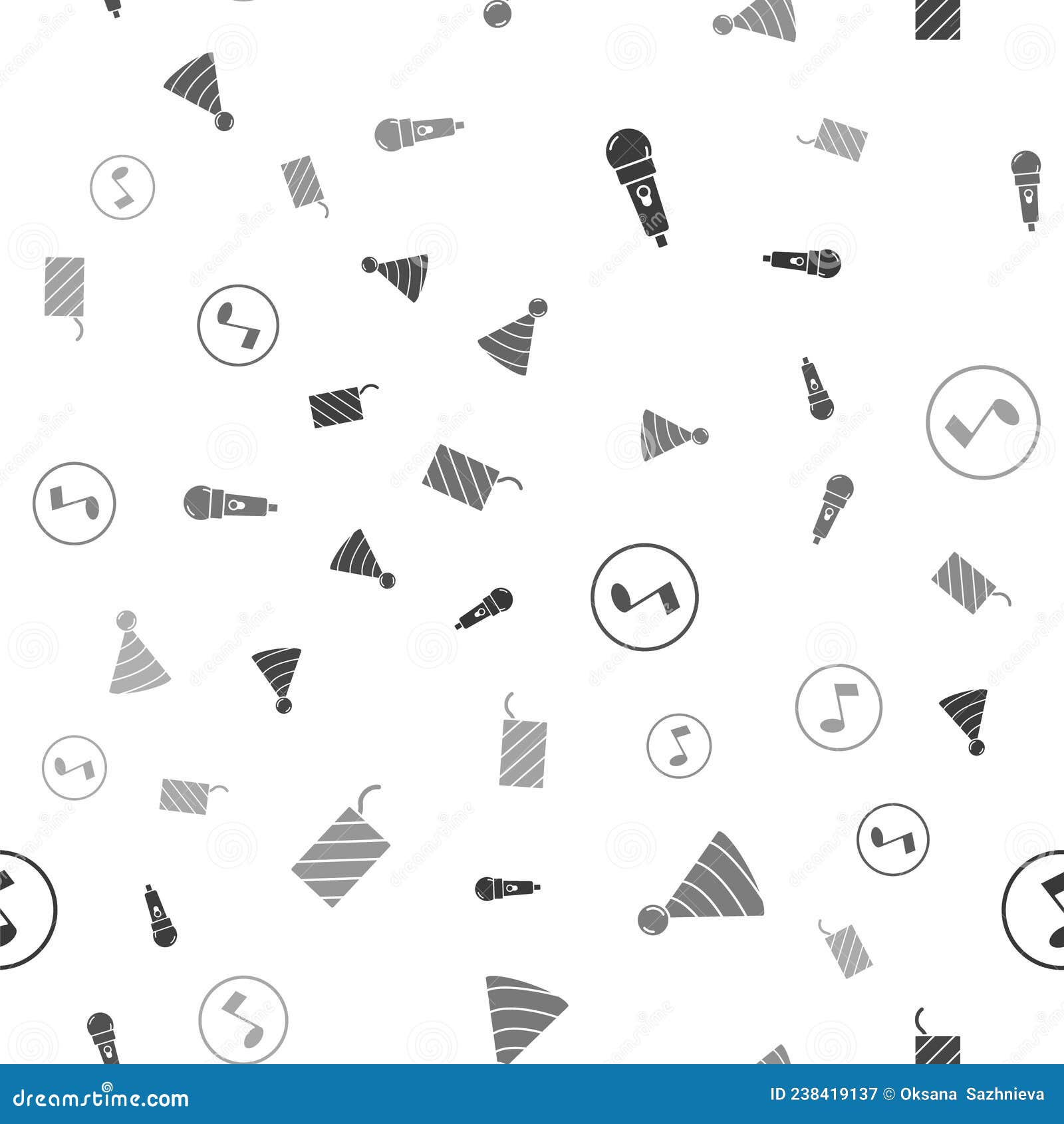 Set Microphone, Party Hat, Music Note, Tone and Firework Rocket on ...