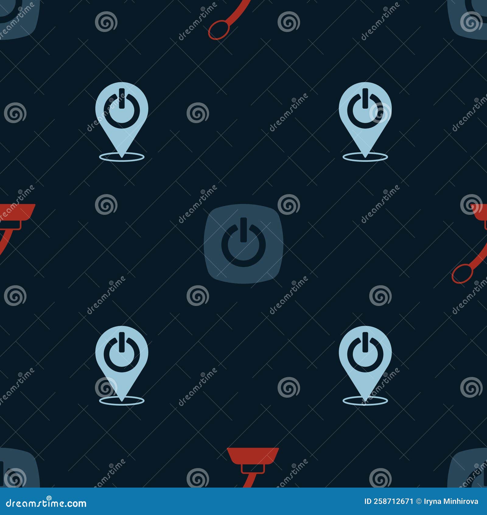 Set Microphone, Power Button and on Seamless Pattern. Vector Stock ...