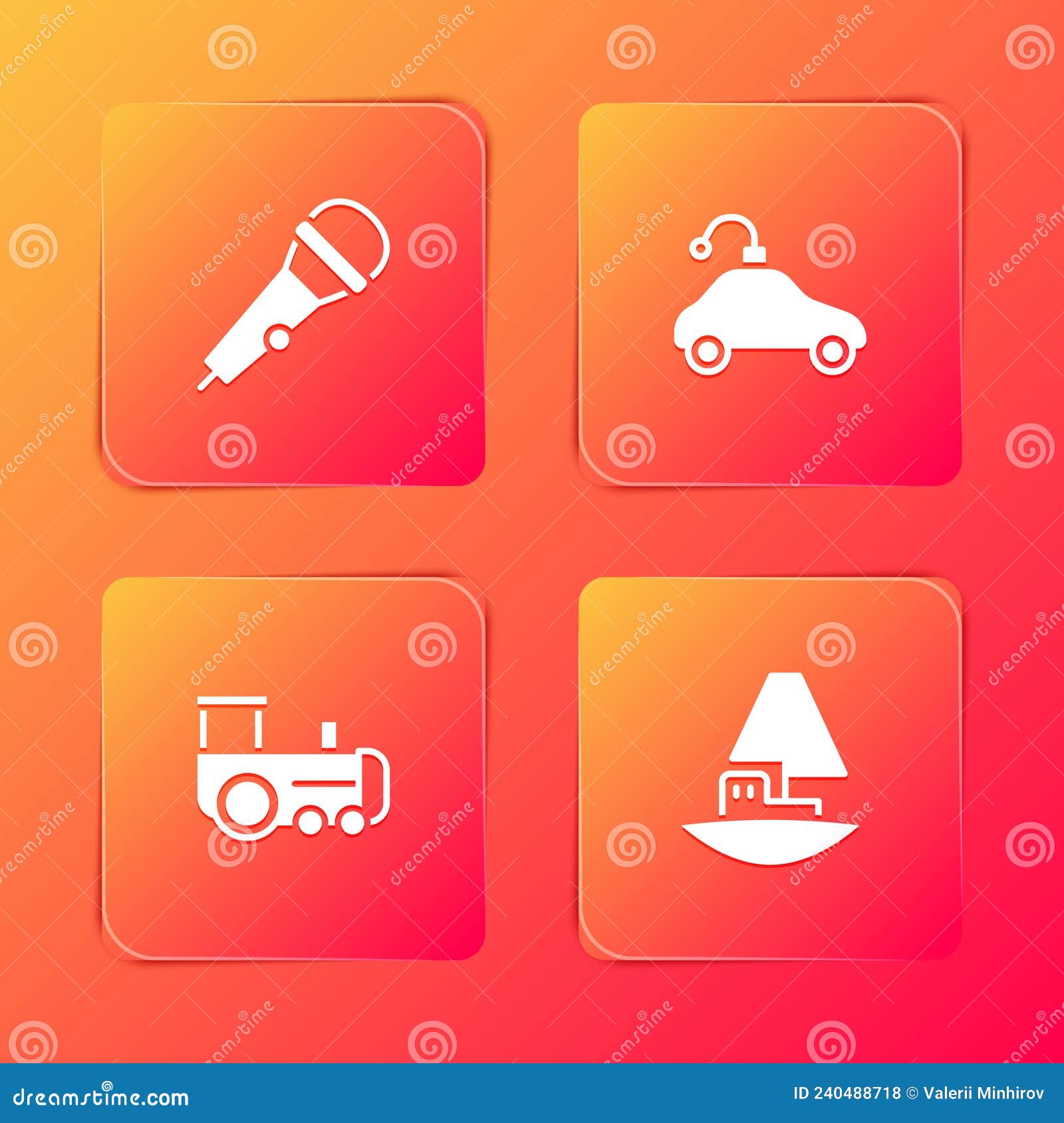 Set Microphone, Radio Controlled Car Toy, Toy Train and Boat Icon ...