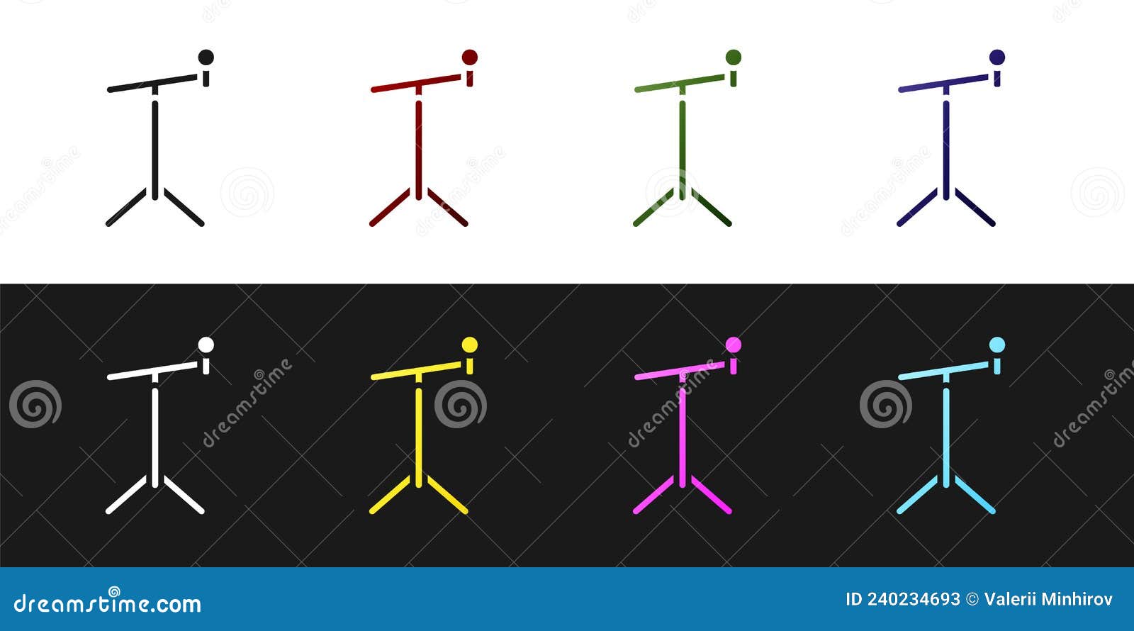 Set Microphone with Stand Icon Isolated on Black and White Background ...