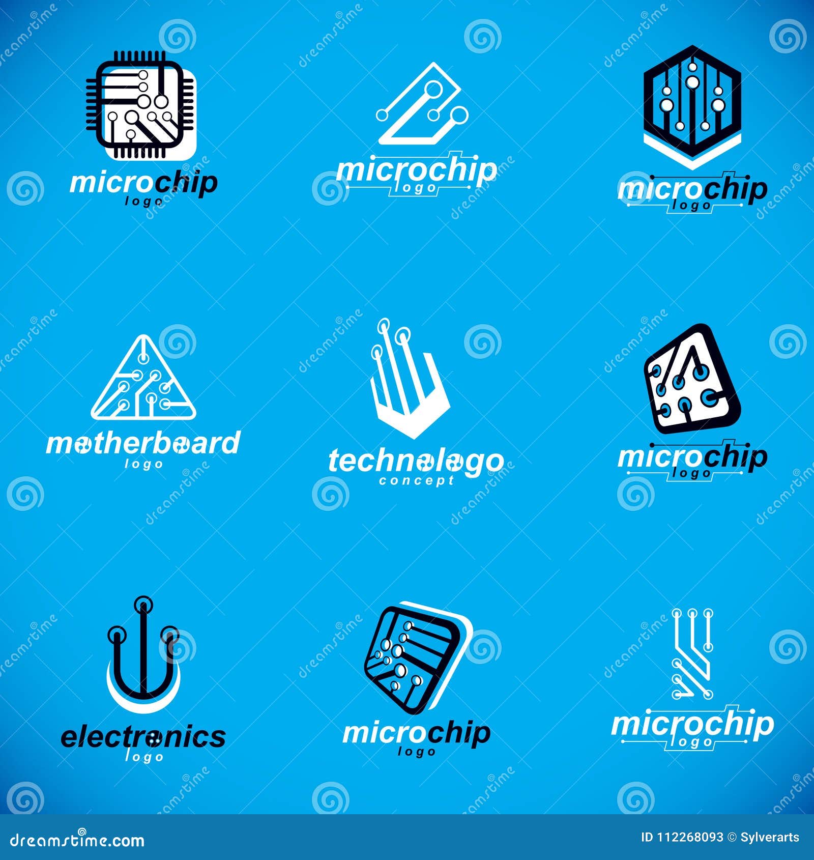 Set of Microprocessor Scheme Abstract Logotypes. Futuristic Cybernetic ...