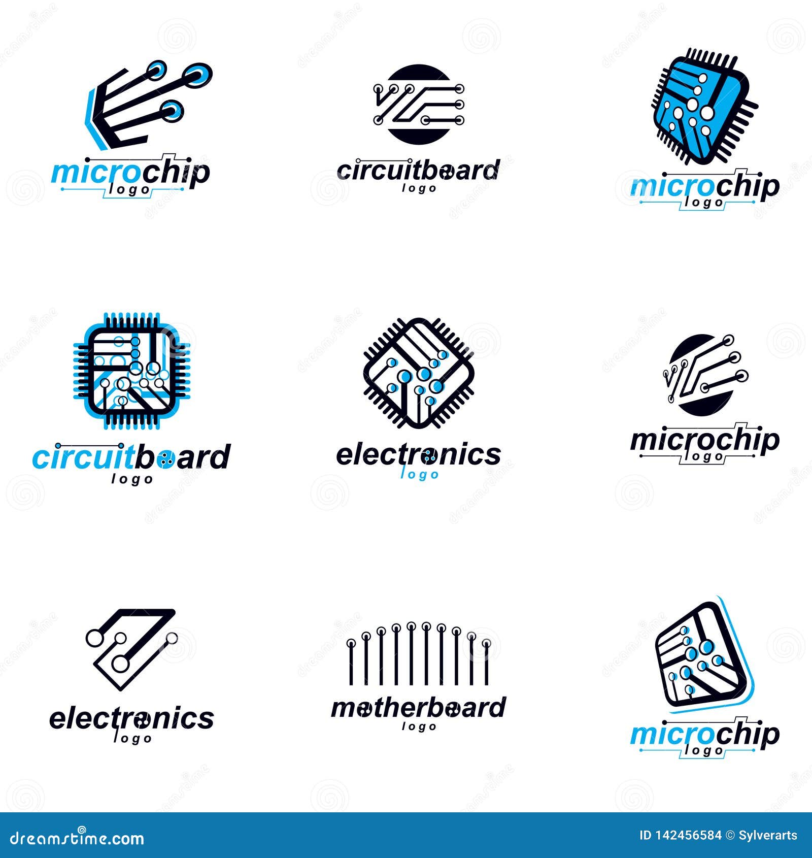 Set of Microprocessor Scheme Abstract Logotypes. Futuristic Cybernetic ...
