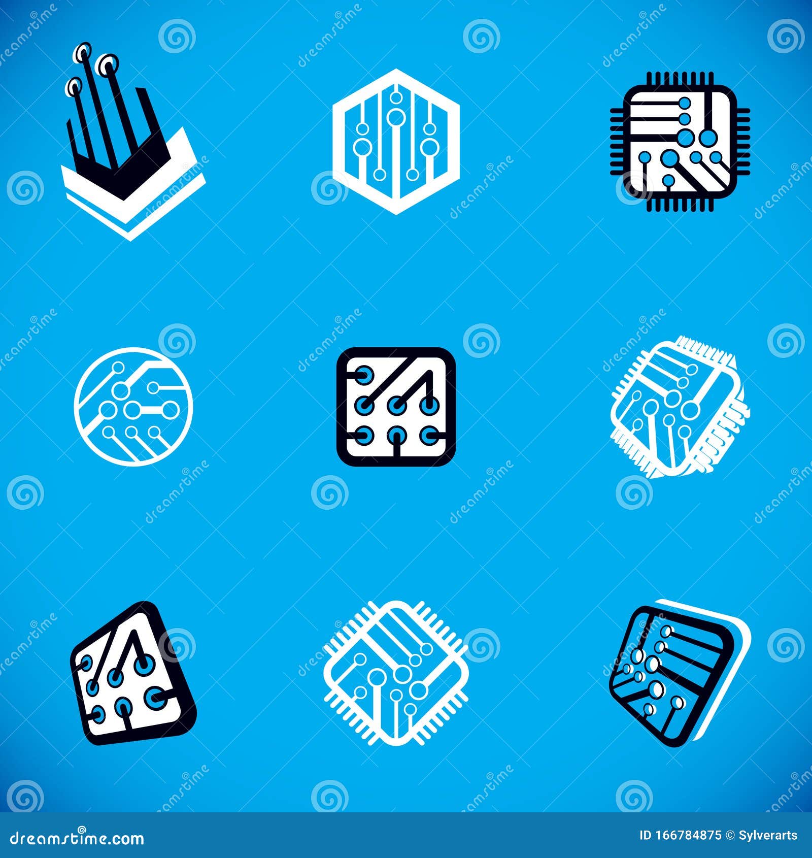 Set of Microprocessor Scheme Abstract Logotypes. Futuristic Cybernetic ...