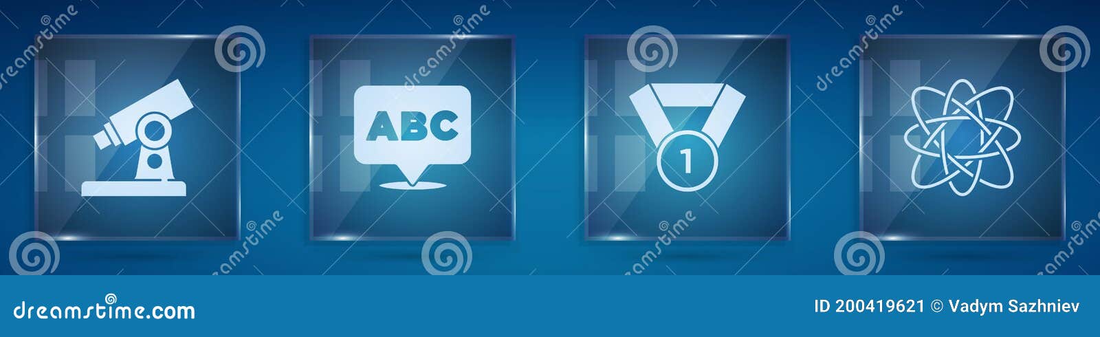 Set Microscope, Alphabet, Medal and Atom. Square Glass Panels Stock ...