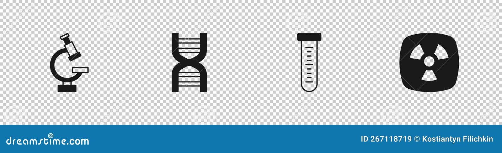 Set Microscope, DNA Symbol, Test Tube and Radioactive Icon. Vector ...