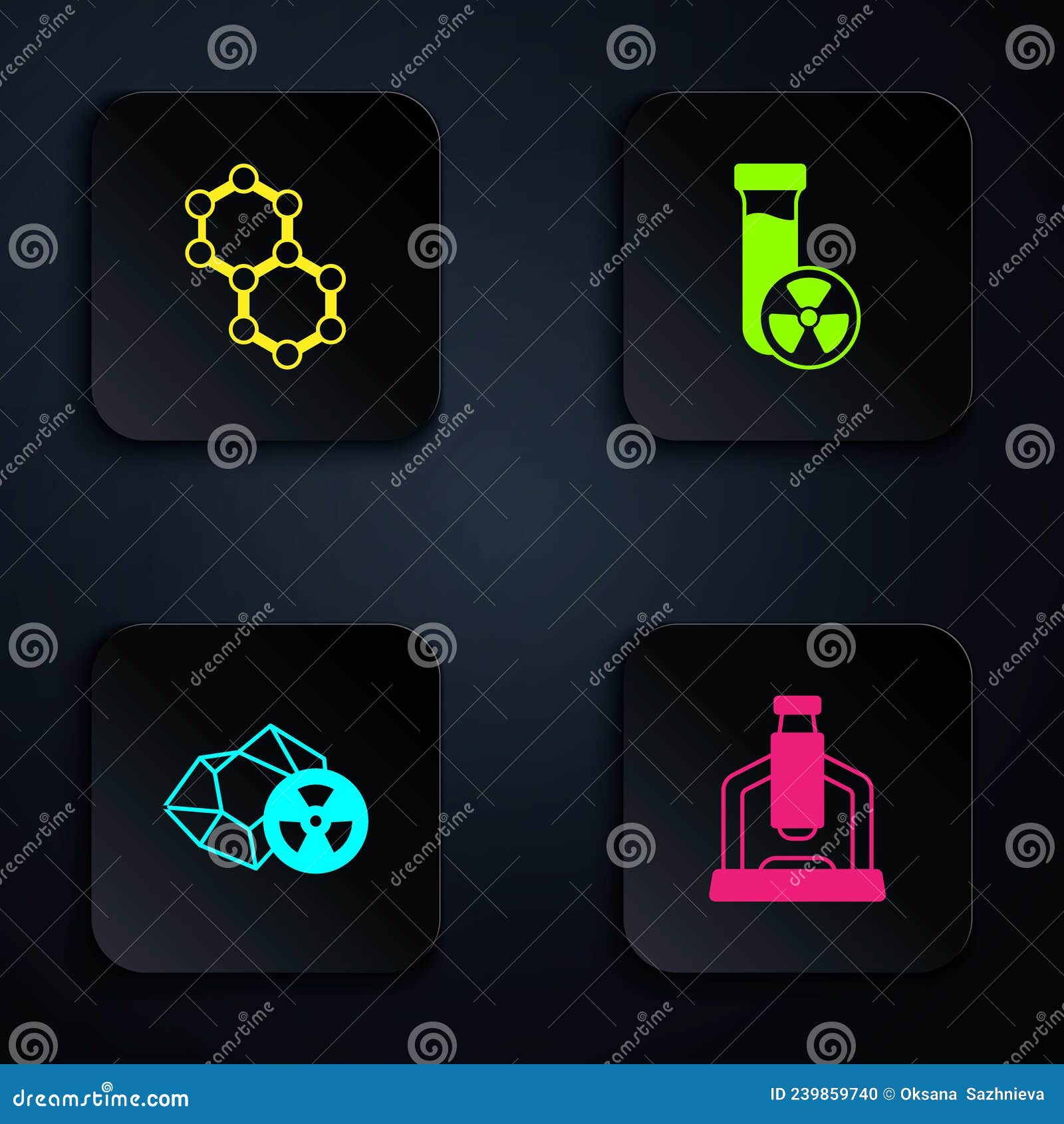 Set Microscope, Molecule, Radioactive and Test Tube with Toxic Liquid ...