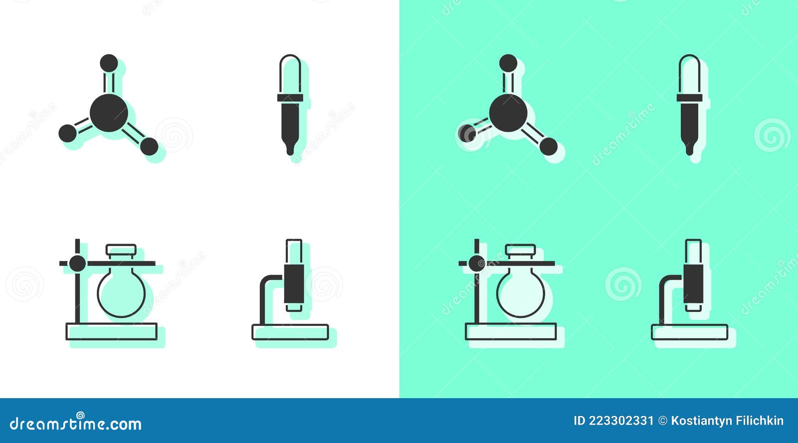 Set Microscope, Molecule, Test Tube Flask On Stand And Pipette Icon ... Set Microscope, Molecule, Test Tube Flask On Stand And Pipette Icon ...