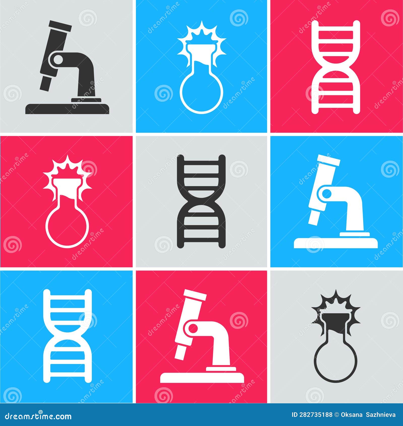 Set Microscope, Test Tube and Flask and DNA Symbol Icon. Vector Stock ... Set Microscope, Test Tube and Flask and DNA Symbol Icon. Vector Stock ...