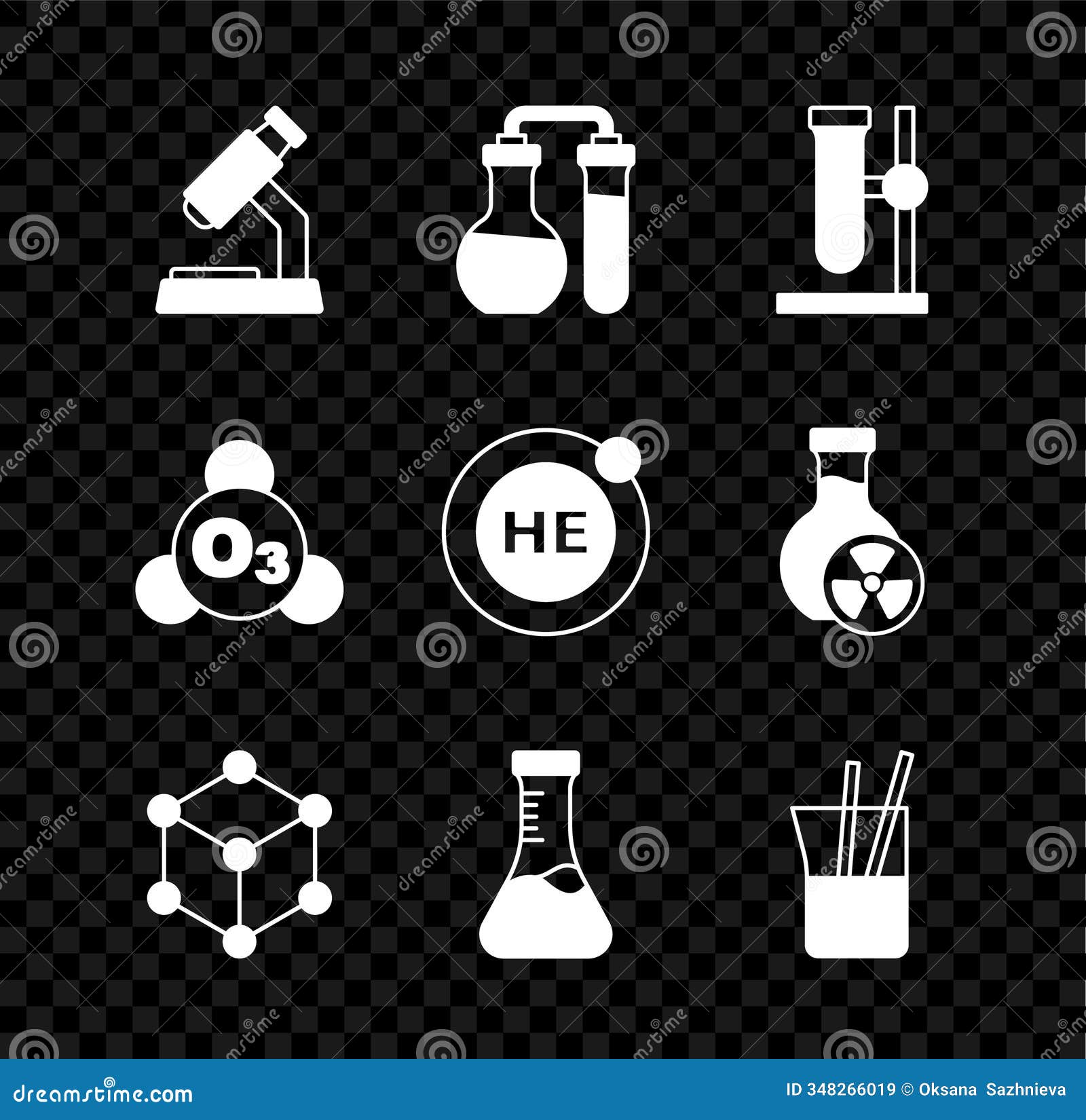 Set Microscope, Test Tube, Flask on Stand, Molecule, Laboratory ...