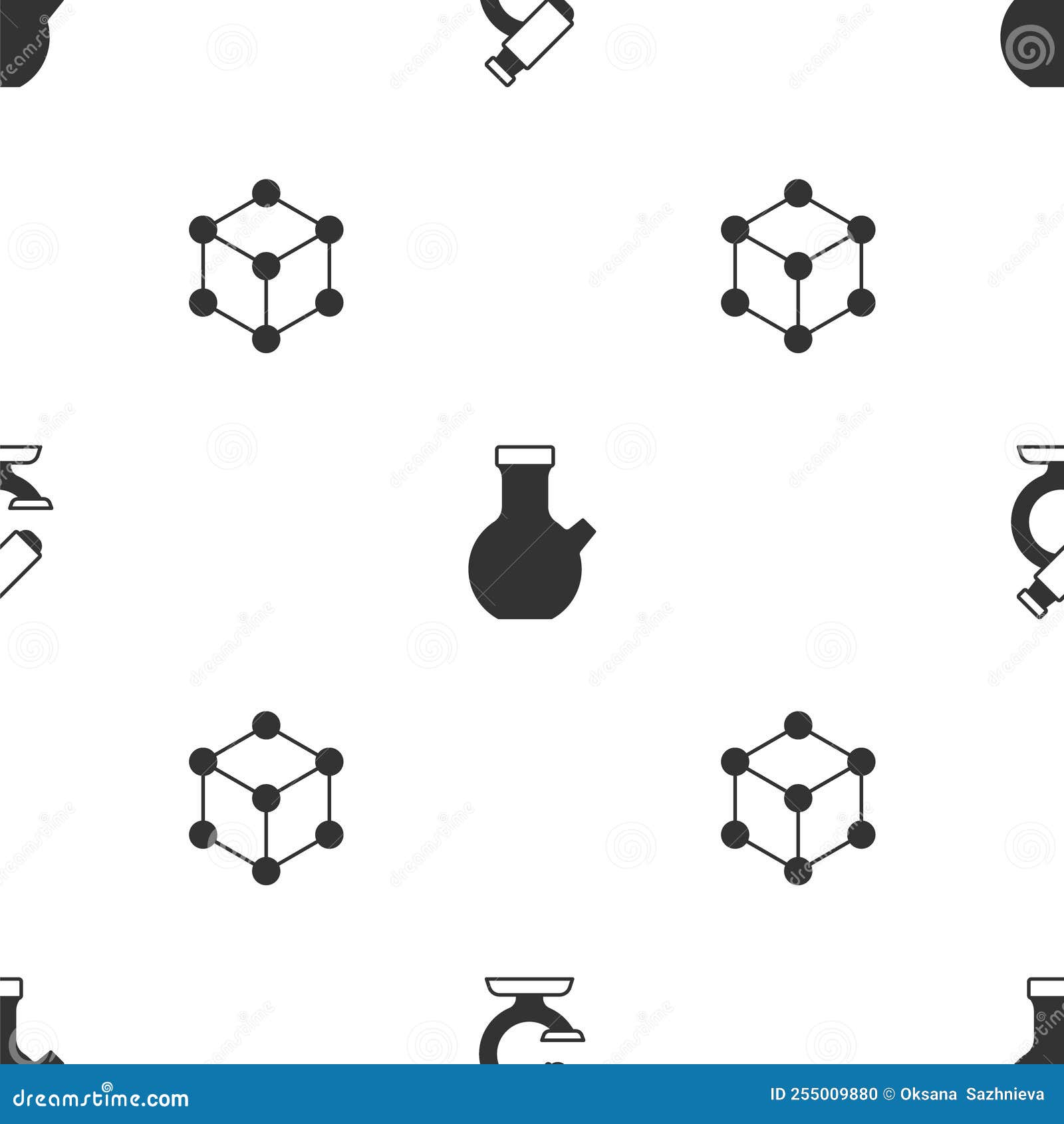 Set Microscope, Test Tube and Molecule on Seamless Pattern. Vector ...