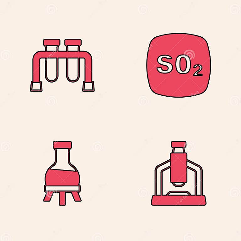 Set Microscope, Test Tube, Sulfur Dioxide SO2 and Icon. Vector Stock ...