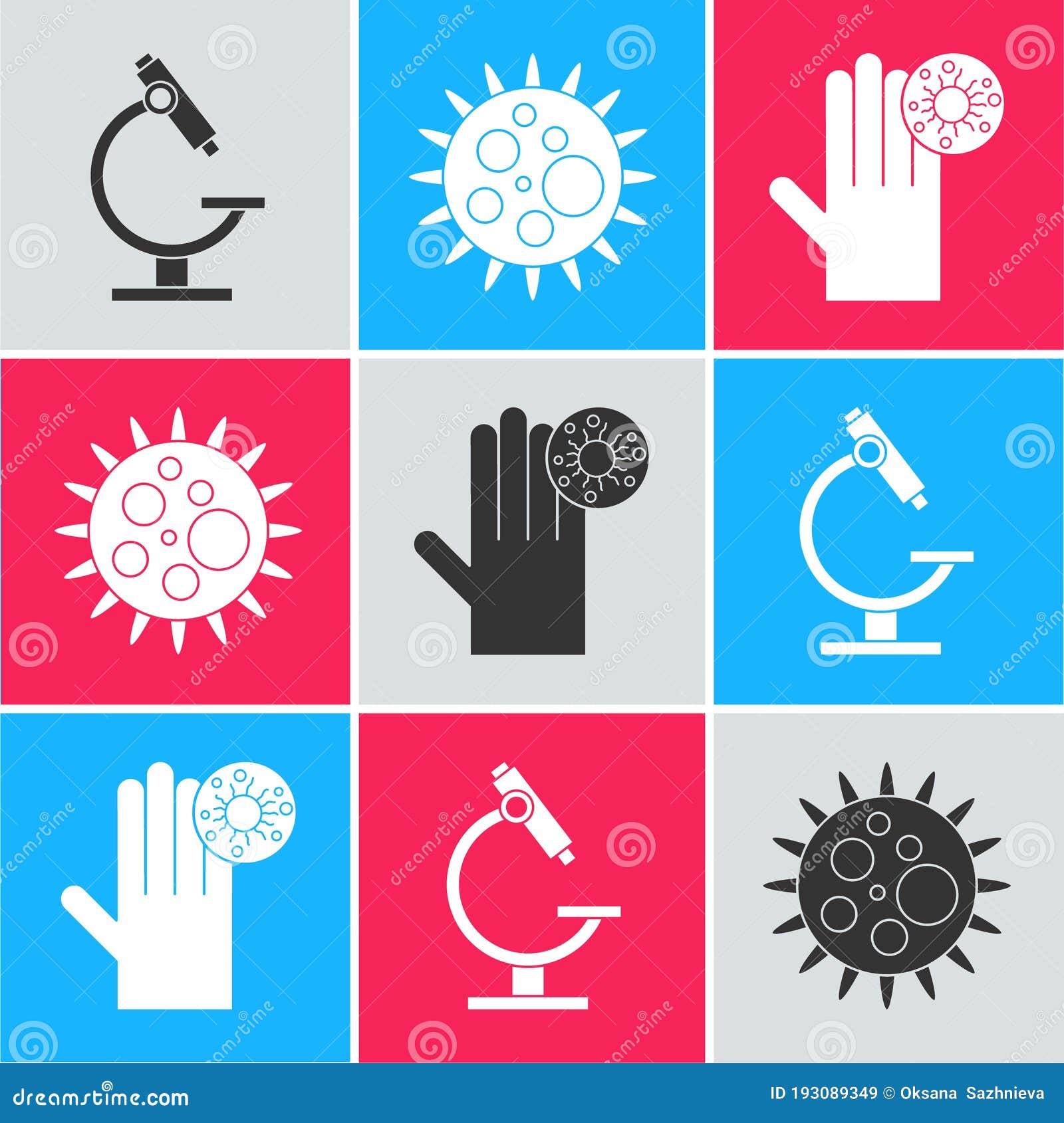 Set Microscope, Virus and Hand with Virus Icon. Vector Stock Vector ...
