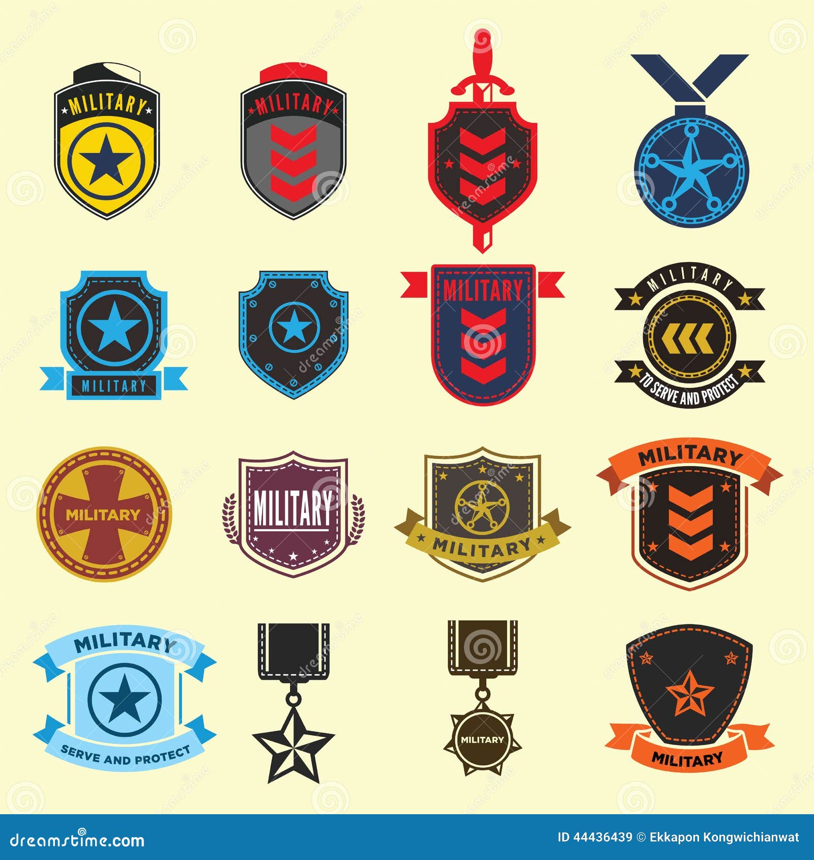 Set of Military and Armed Forces Badges. Stock Illustration ...