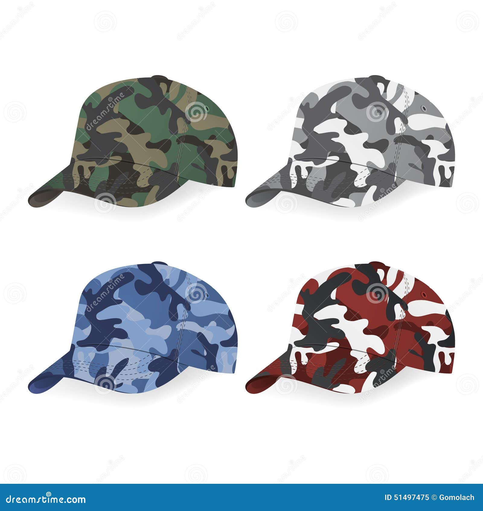 Set of Military Caps with Camouflage Pattern Stock Vector ...