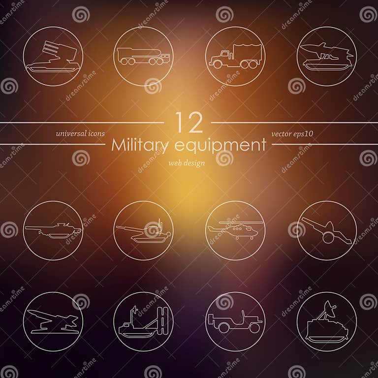 Set of Military Equipment Icons Stock Vector - Illustration of colorful ...