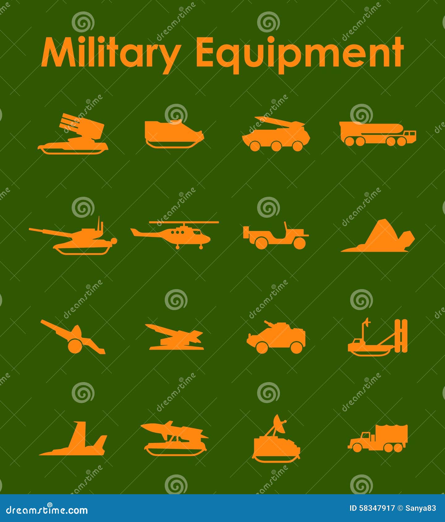 Set of Military Equipment Simple Icons Stock Vector - Illustration of ...