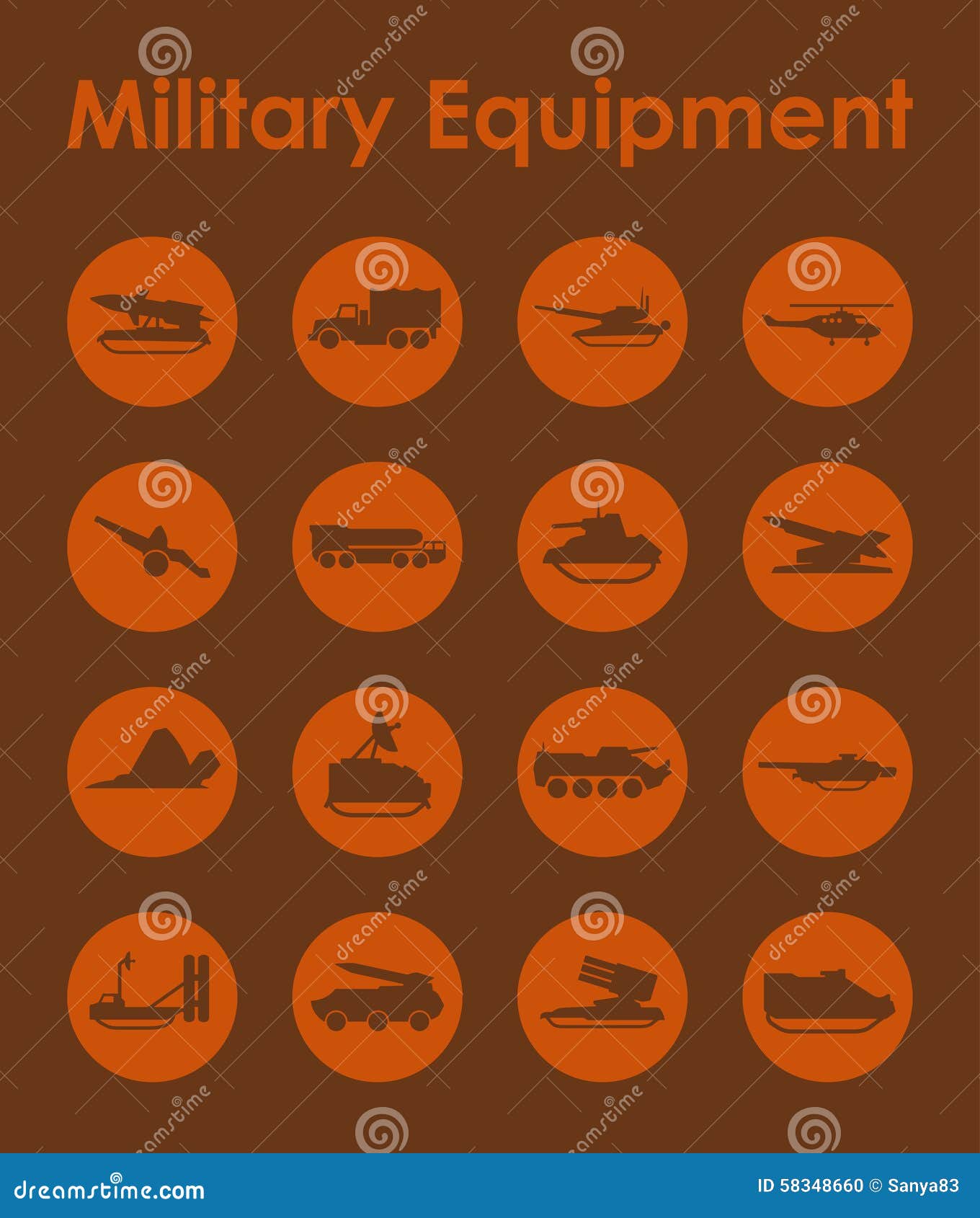 Set of Military Equipment Simple Icons Stock Vector - Illustration of ...