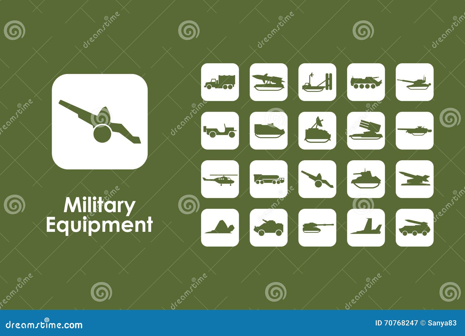 Set of Military Equipment Simple Icons Stock Vector - Illustration of ...
