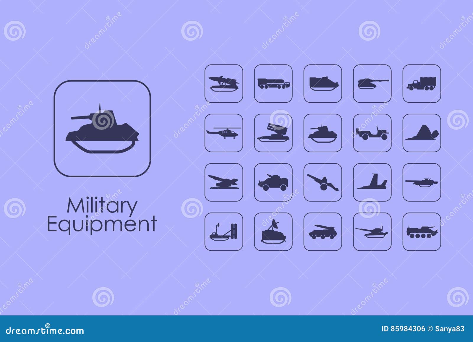 Set of Military Equipment Simple Icons Stock Vector - Illustration of ...