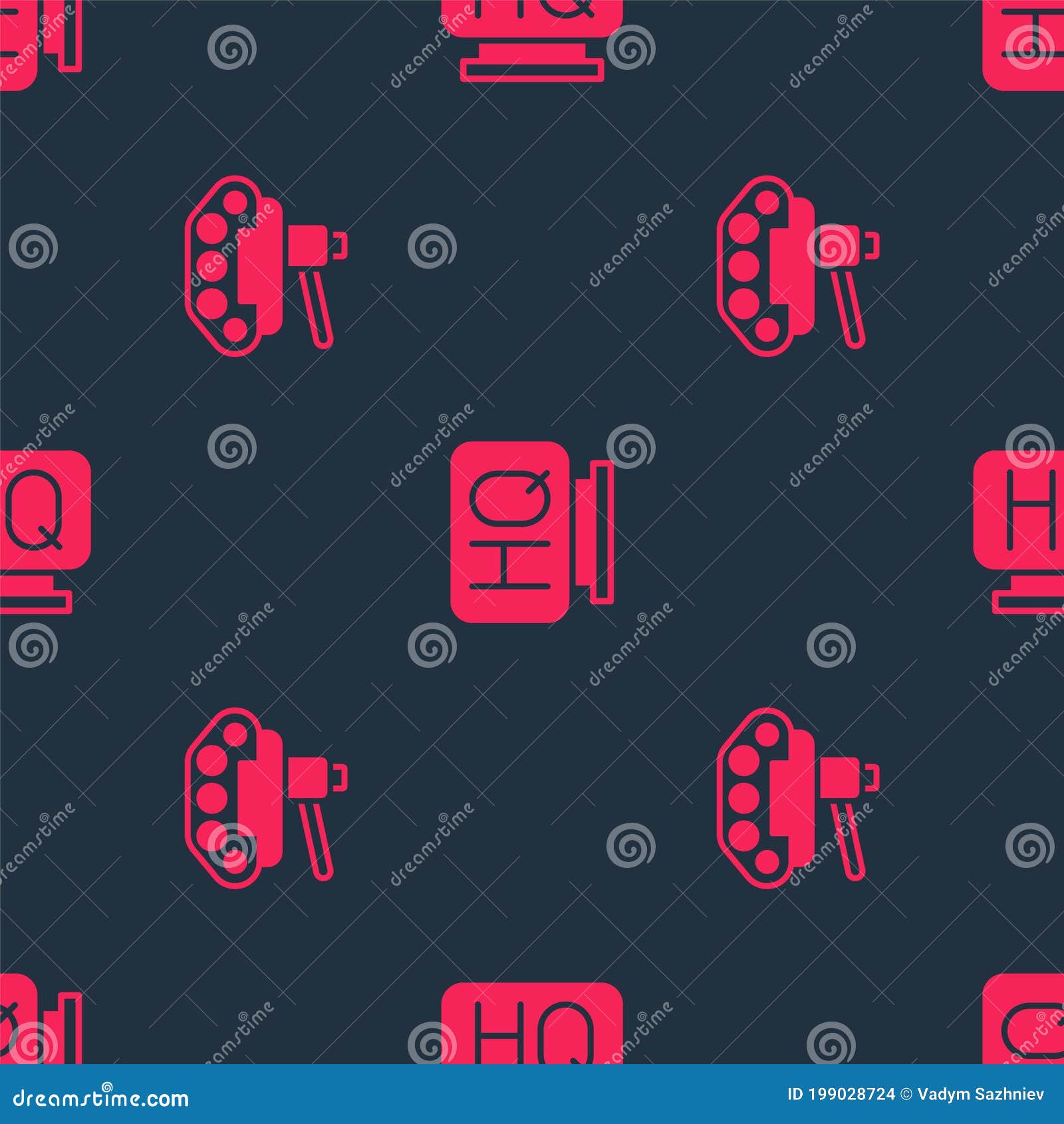 Set Military Tank and Headquarters on Seamless Pattern. Vector Stock ...