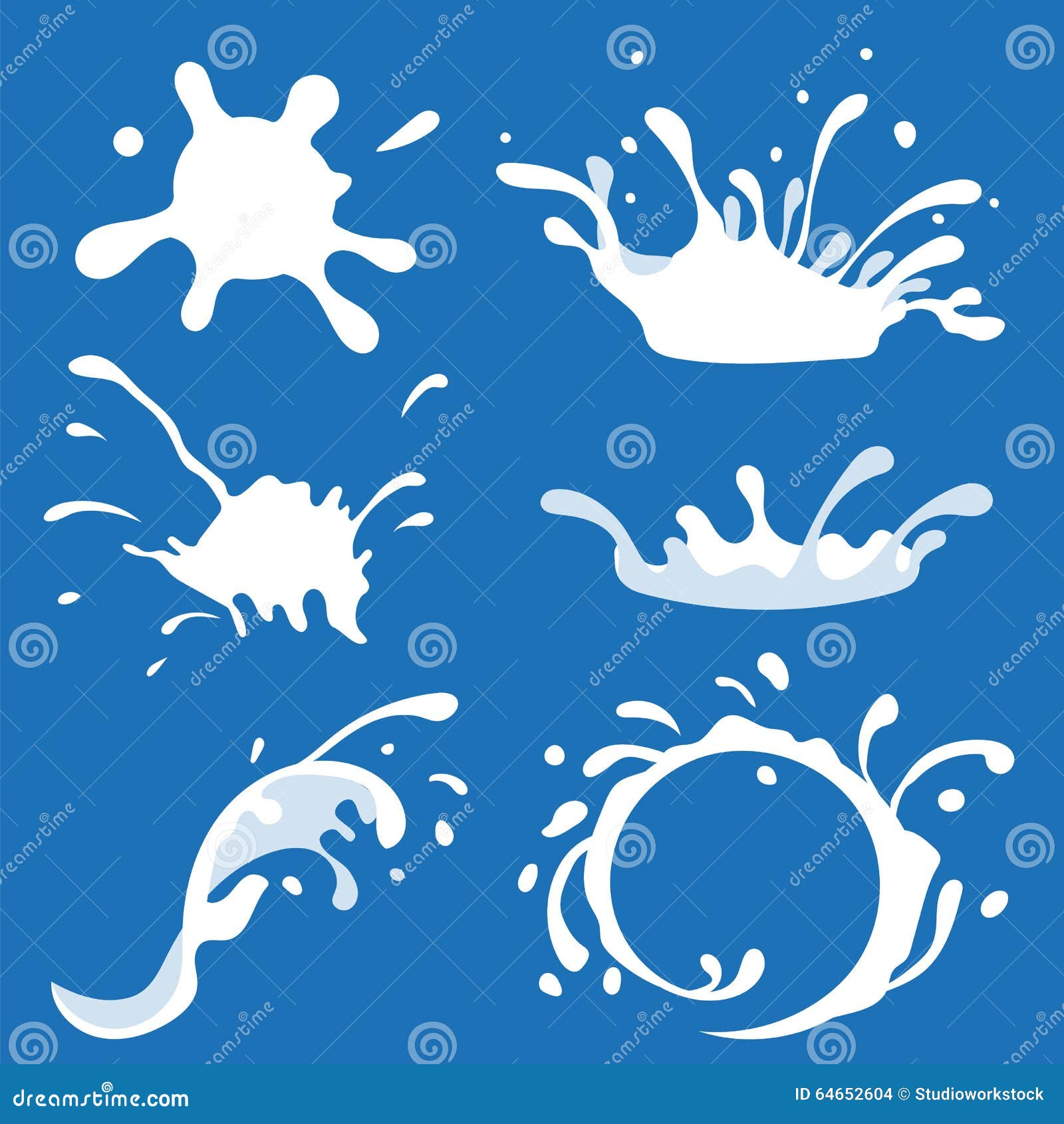 Milk Splash And Pouring, White Splatter On Blue Background, Realistic ...