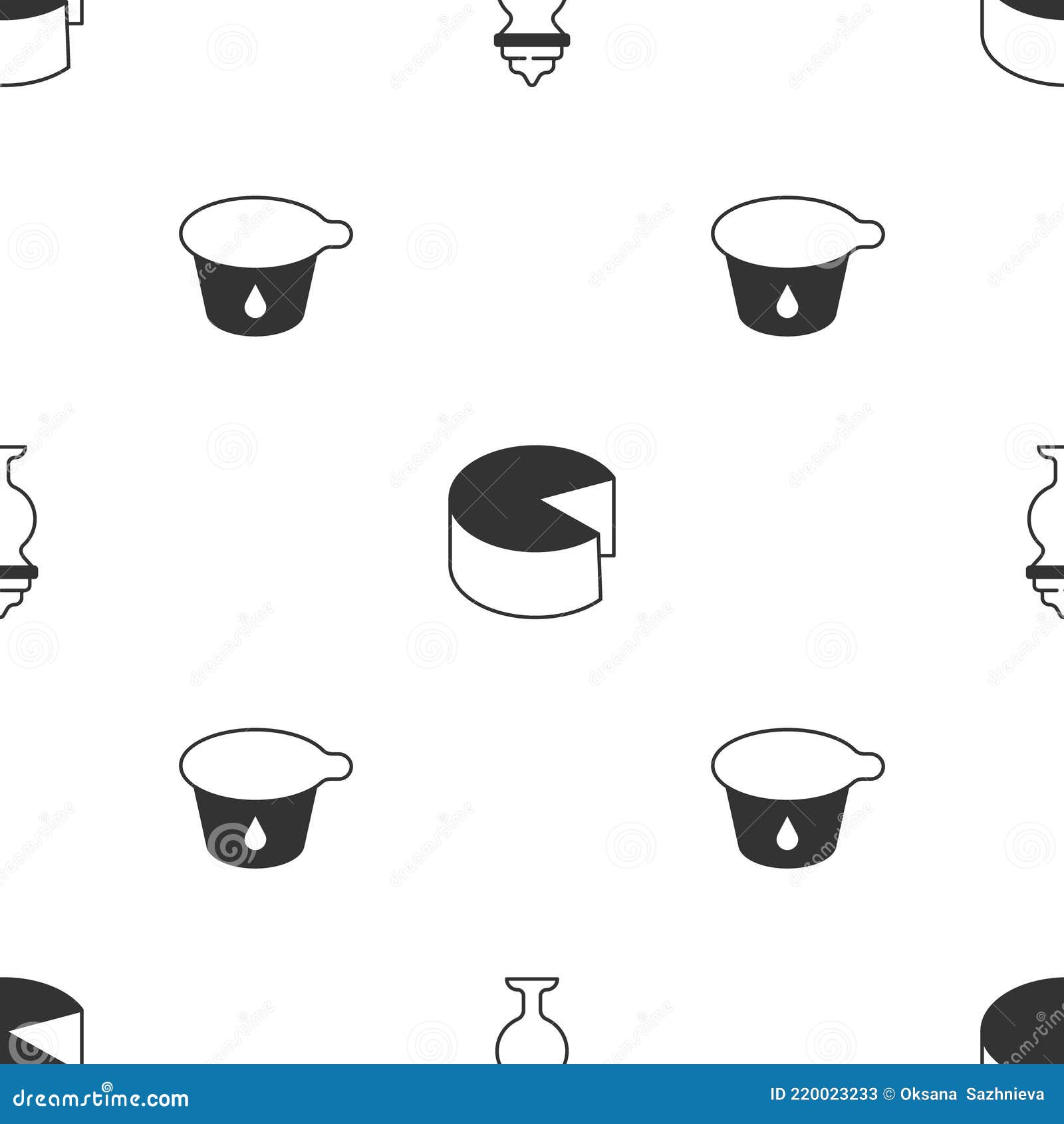 Set Milkshake, Cheese and Yogurt Container on Seamless Pattern. Vector ...