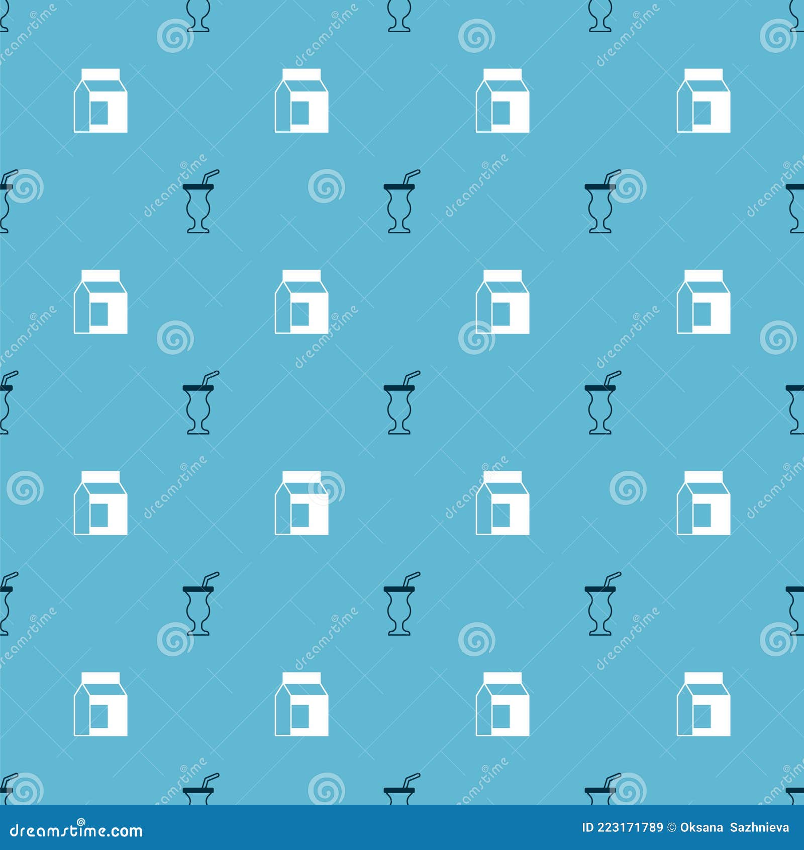 Set Milkshake and Paper Package for Milk on Seamless Pattern. Vector ...