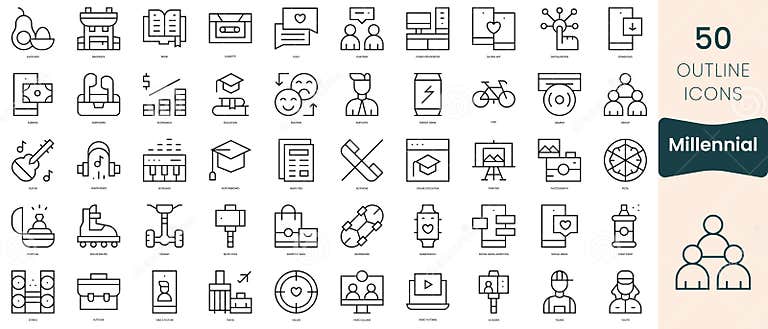 Set of Millennial Icons. Thin Linear Style Icons Pack Stock Vector ...