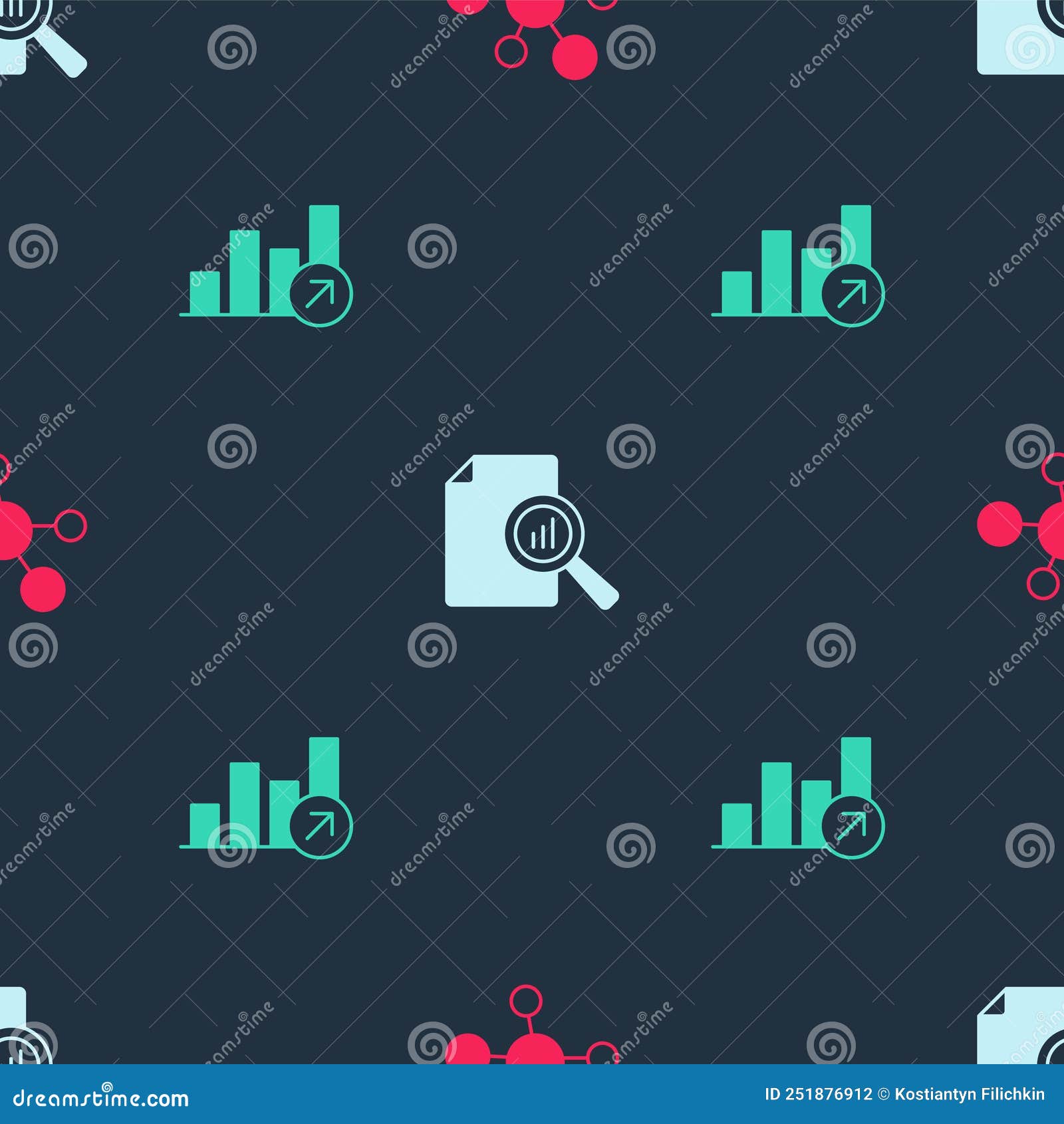 Set Mind Map Infographic, Document with Chart and Financial Growth on Seamless Pattern. Vector ...