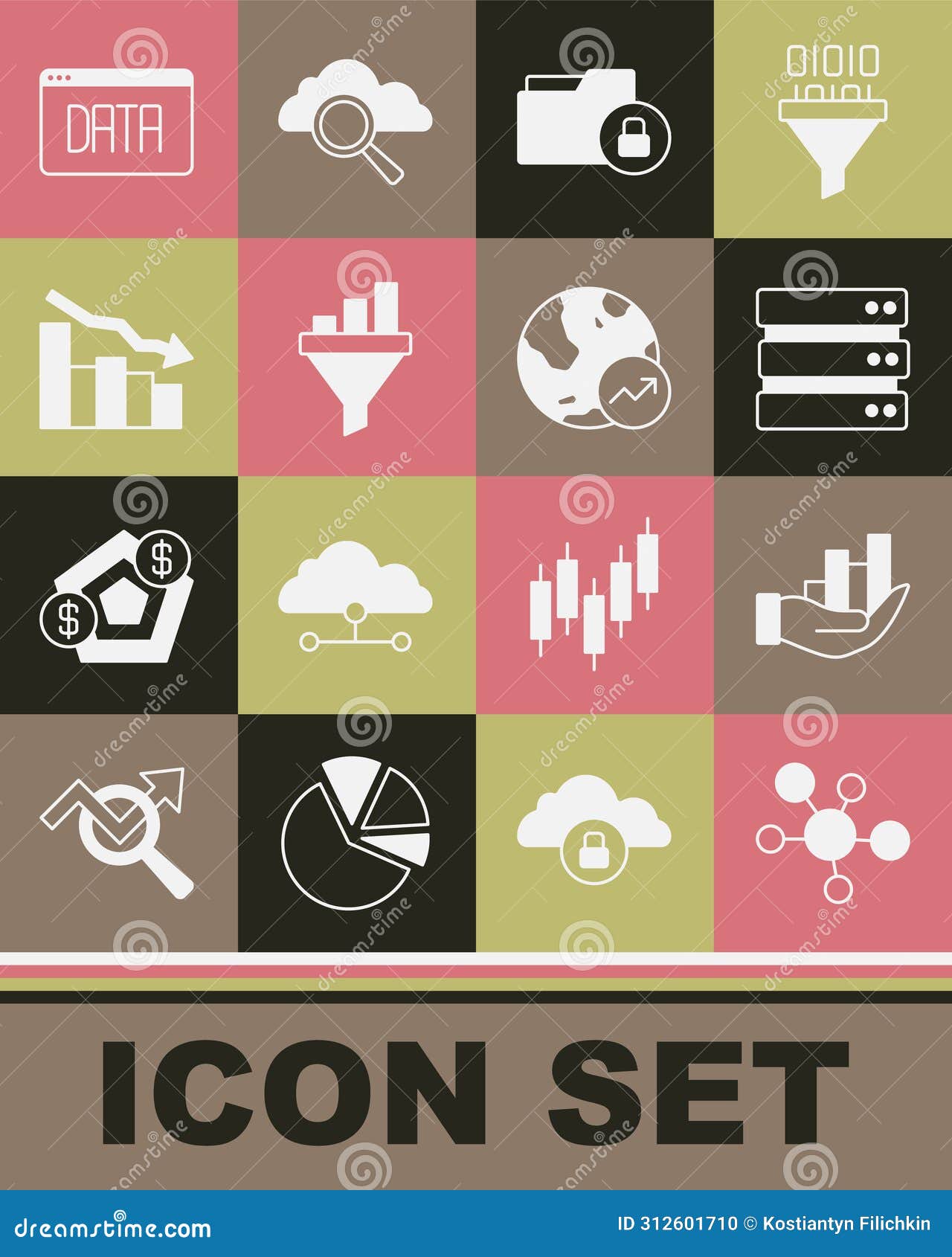 Set Mind Map Infographic, Pie Chart, Server, Folder and Lock, Sales Funnel with, Financial ...