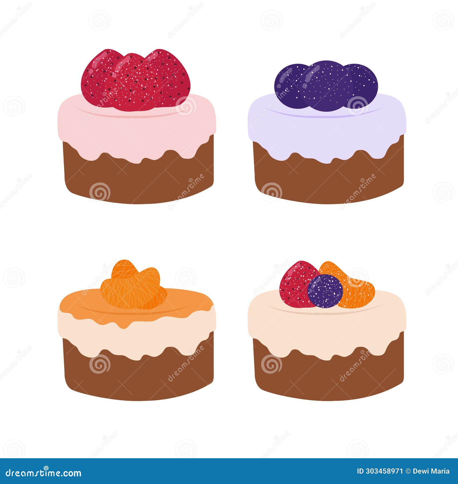 Set of Mini Cheesecakes Fruit Illustration Stock Vector - Illustration ...
