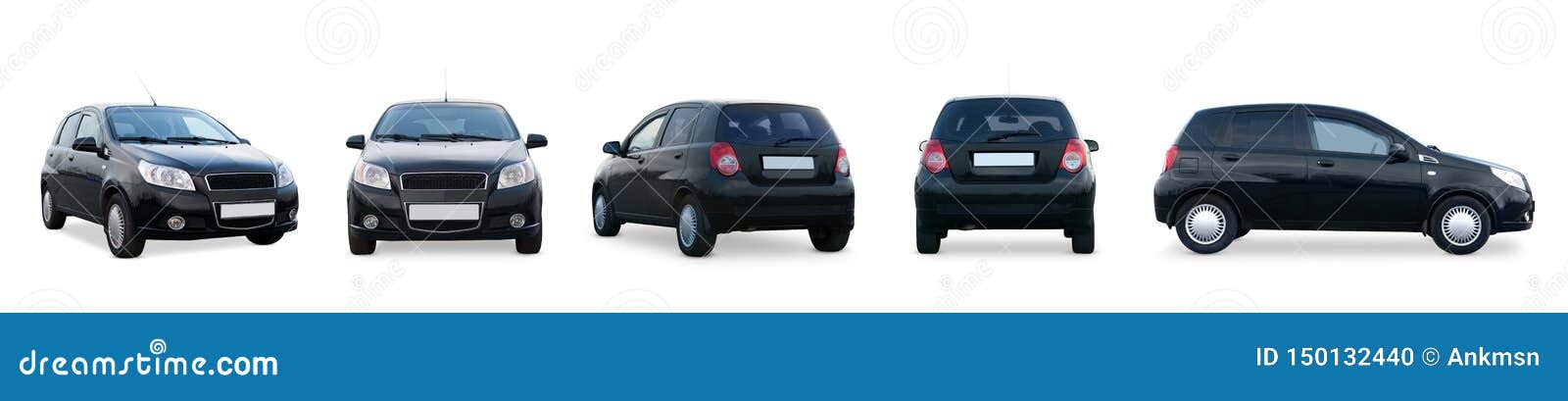 Set Mini Hatchback Car Different Angle Side, Front, Rear, Back Isolated ...