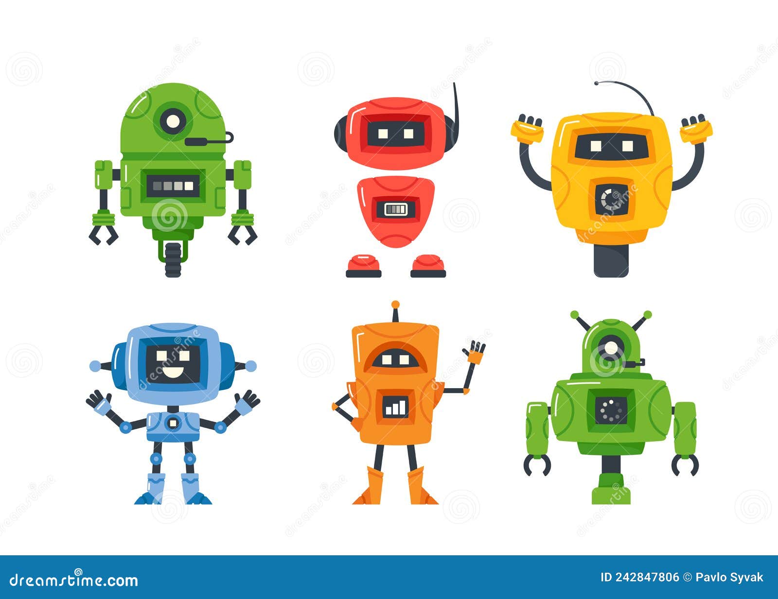 Set of Mini Robots, Cyborg Characters, Toys or Chatbot, Artificial ...