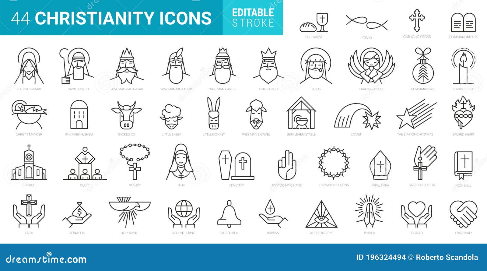 Christian Icons Vector Christianity Religion Signs And Religious ...