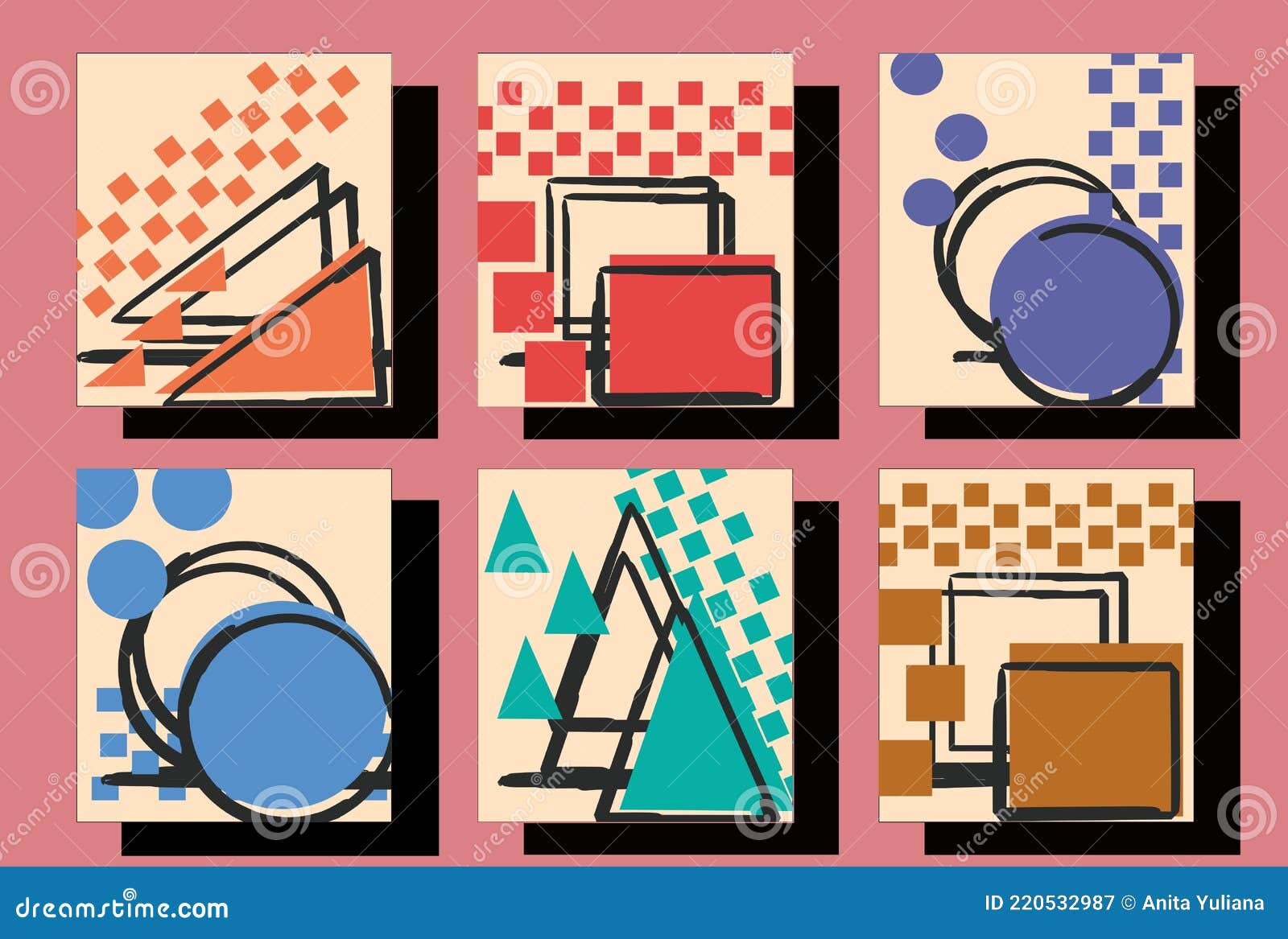 Set of 6 Minimal Geometric Design Posters, Circle, Triangle and ...