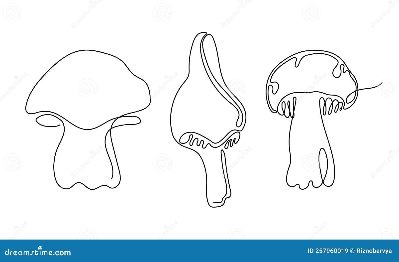 Set of Minimal One Line Continuous Mushroom in Silhouette Stock Vector ...