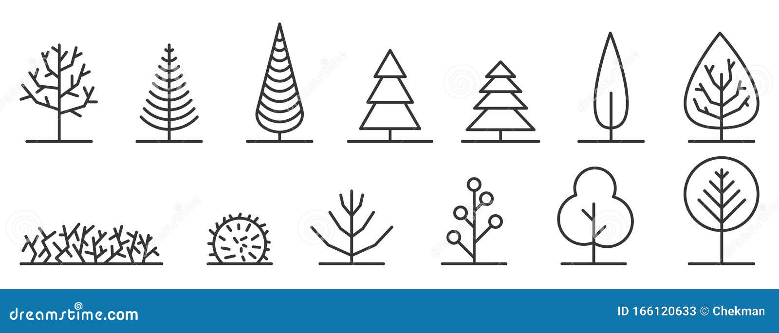 Set of Minimal Trees Linear Icons - Vector Stock Illustration ...