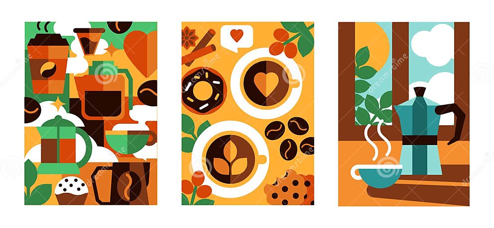Set of Minimalist Coffee Posters with Modern Abstract Geometric ...