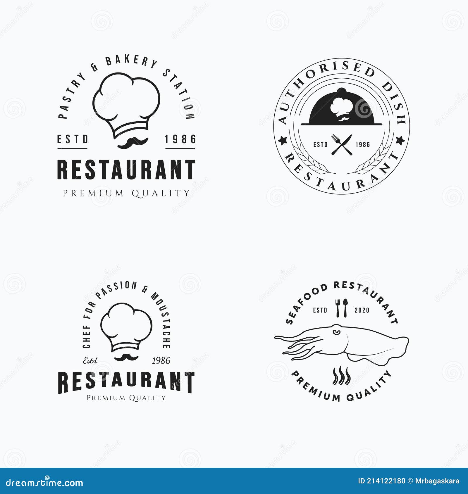 Set of Minimalist Line Art Restaurant and Chef Logo Vector Illustration ...
