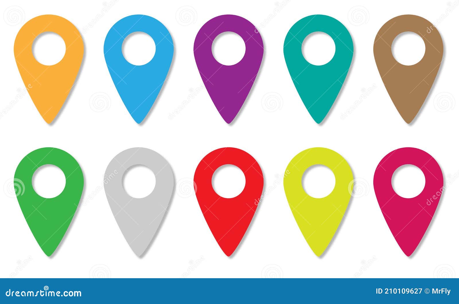 Set of Minimalistic Map Pin Isolated on White, Vector Illustration ...