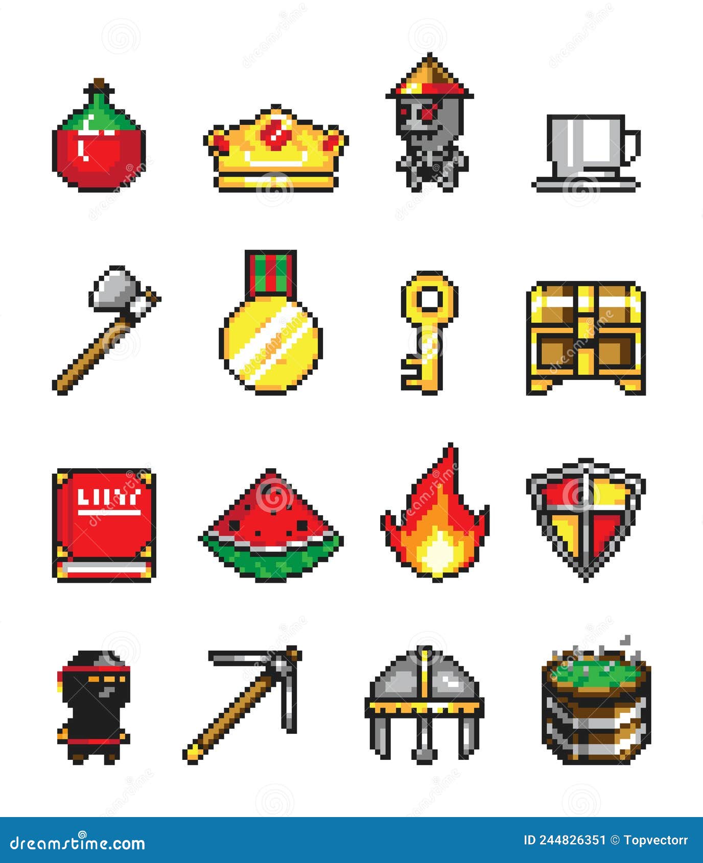 Set of Minimalistic Pixel Art Vector Objects, Interface Items. Design Elements of 8 Bit Game ...