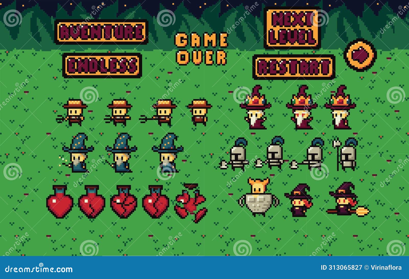 Set of Minimalistic Pixel Art Vector Objects Isolated. Pixel Game Buttons. Video Game Pixel ...