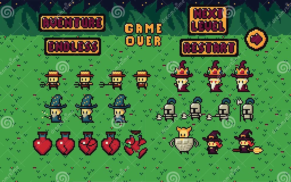 Set of Minimalistic Pixel Art Vector Objects Isolated. Pixel Game ...