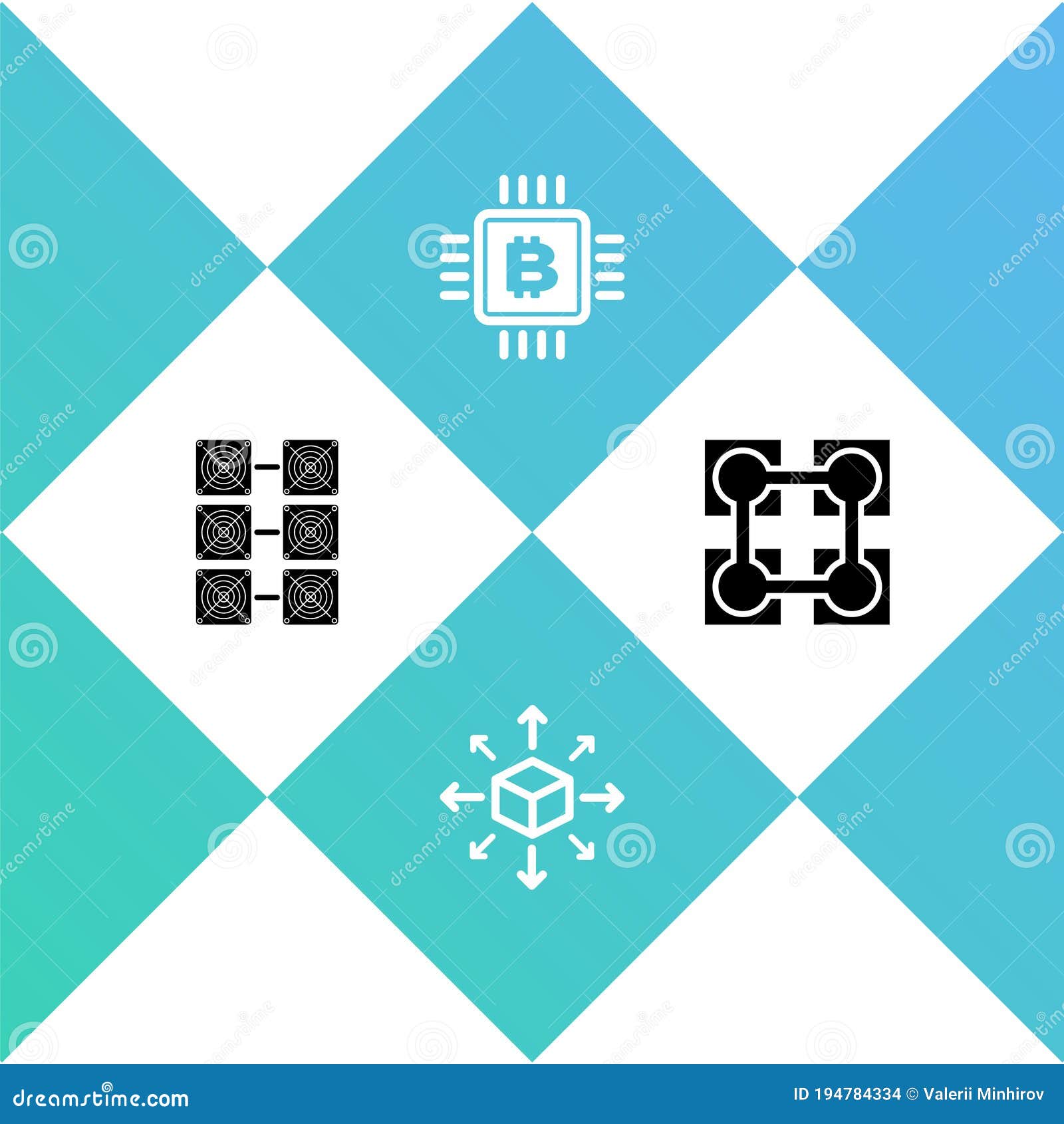 Set Mining Farm, Distribution, CPU Mining and Blockchain Technology Icon. Vector Stock Vector ...