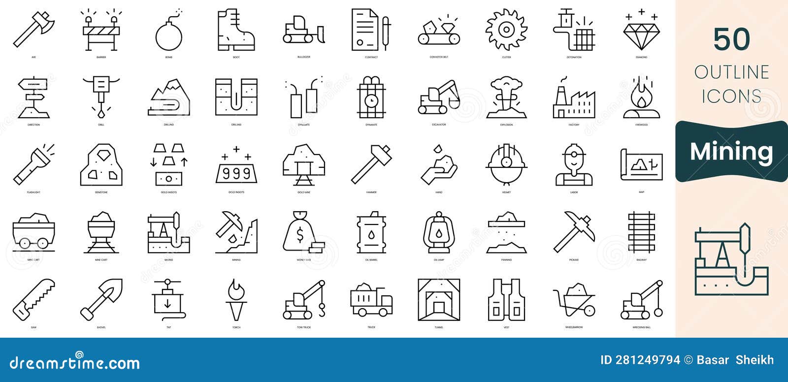 Set of Mining Icons. Thin Linear Style Icons Pack Stock Vector ...