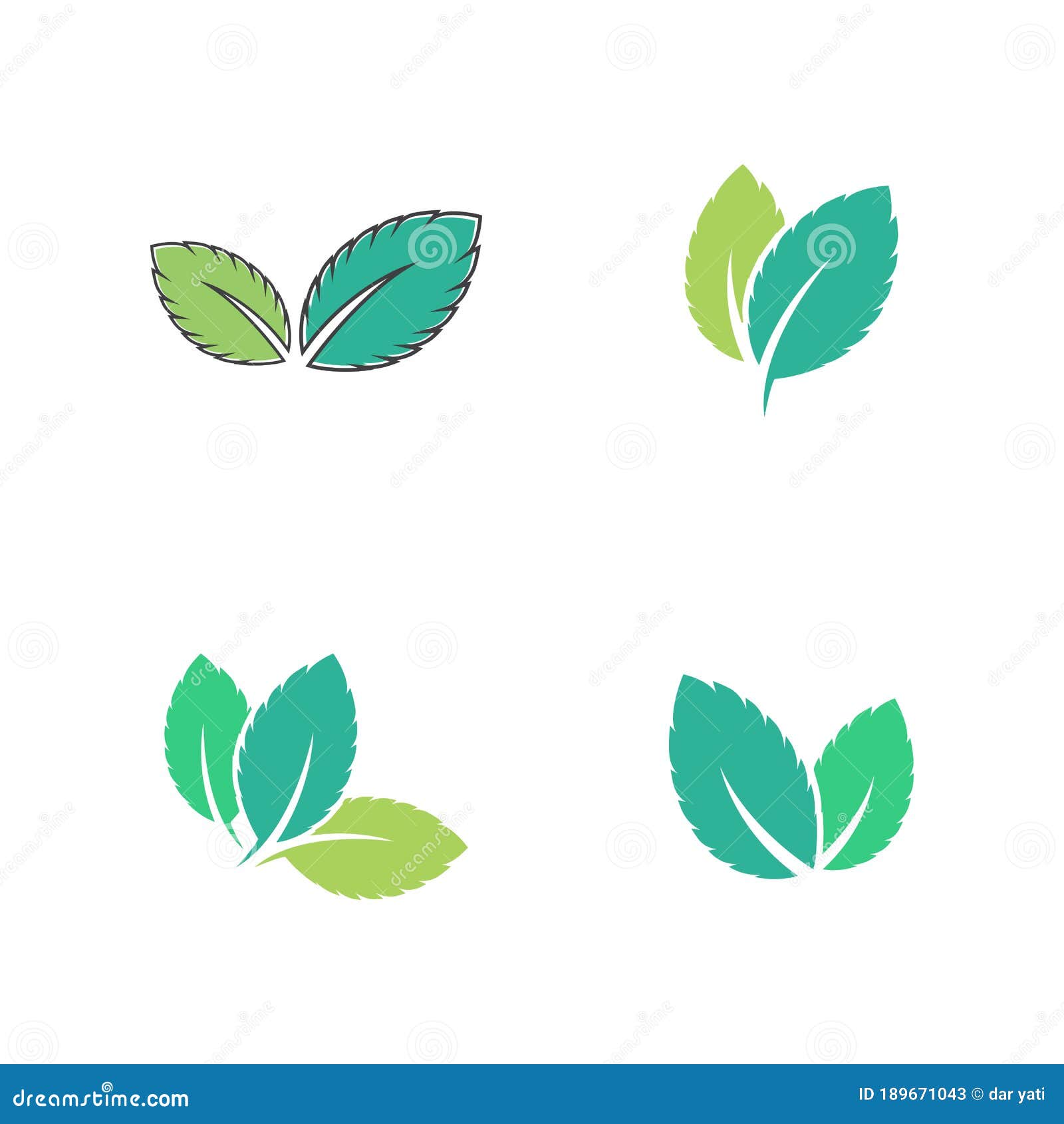 Set of Mint Leaves Flat Vector Color Icon Stock Vector - Illustration ...