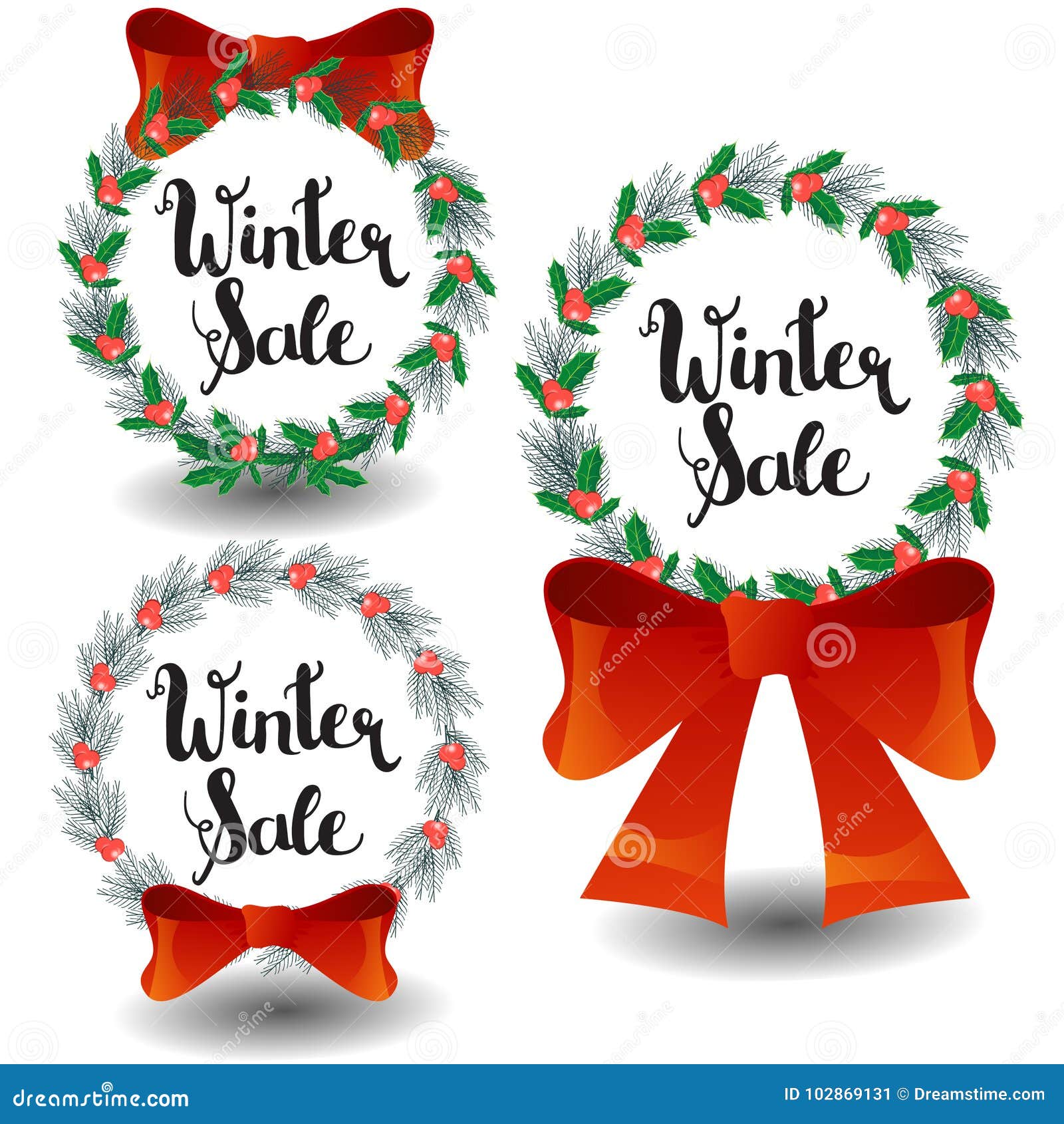 Set of Mistletoe Wreath Design Elements and Labels Stock Illustration ...