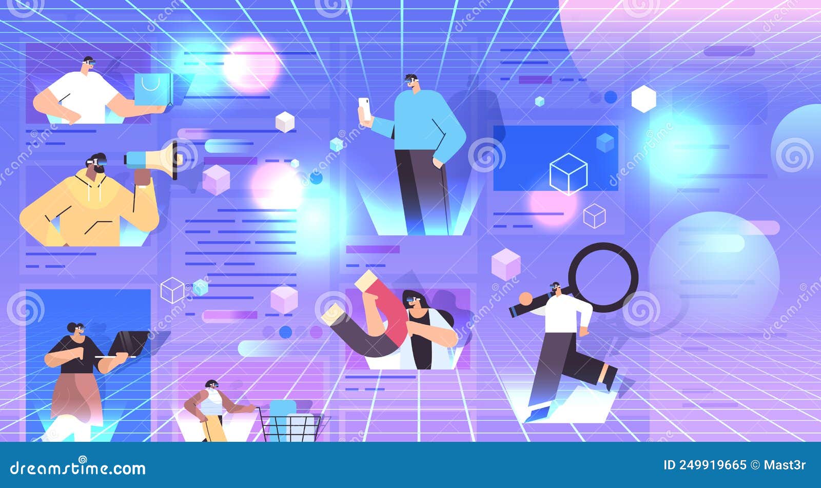 Set Mix Race People in Digital Vr Glasses Exploring Virtual Reality ...