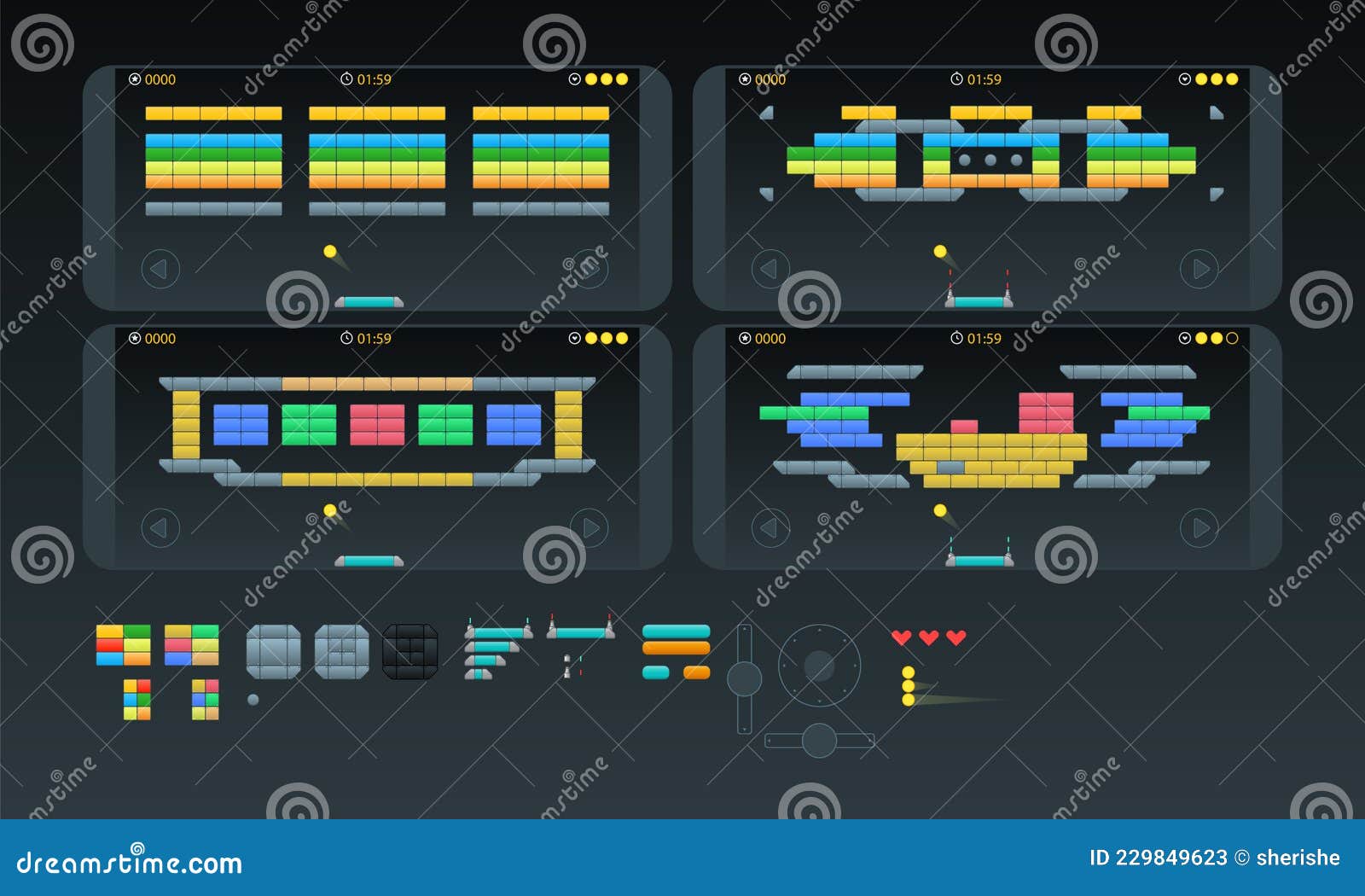 Set of Mobile Brick Game Assets Stock Vector - Illustration of ...